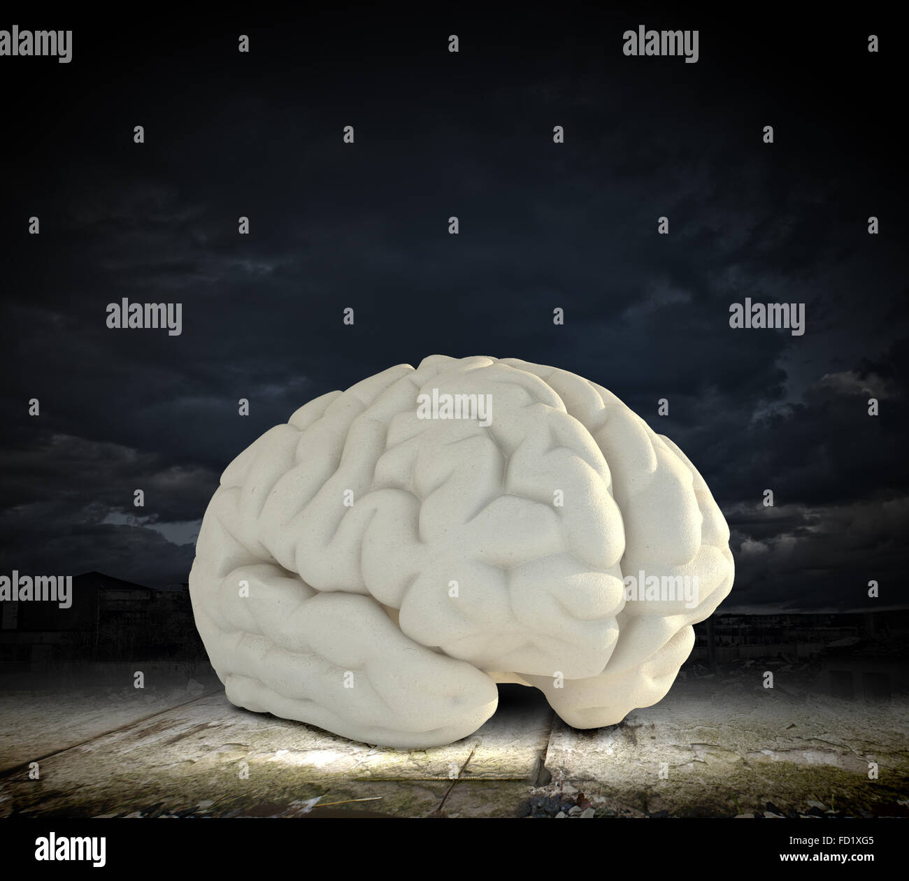 Huge human brain against modern city background Stock Photo - Alamy
