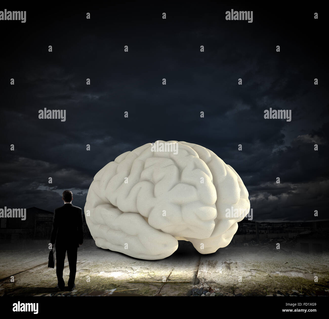 Rear view of businessman looking at big brain model Stock Photo - Alamy