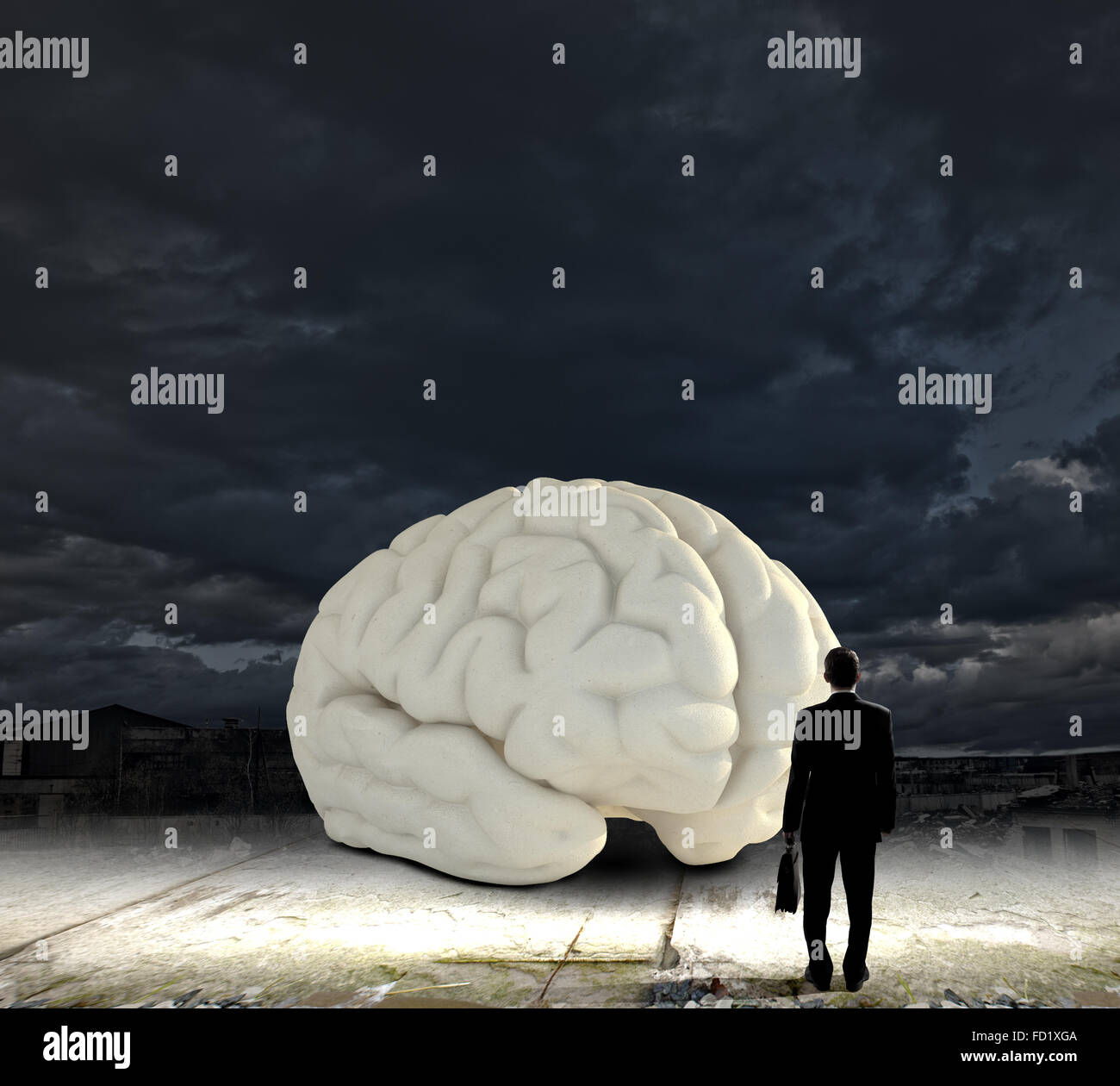 Rear view of businessman looking at big brain model Stock Photo - Alamy