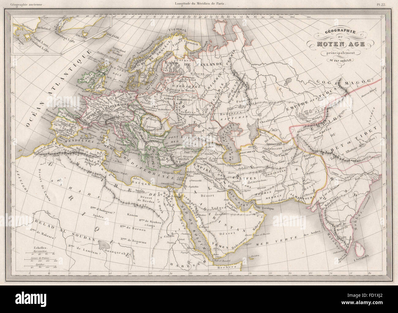 WORLD IN 9TH CENTURY. Géographie du Moyen age. Middle ages.MALTE-BRUN ...