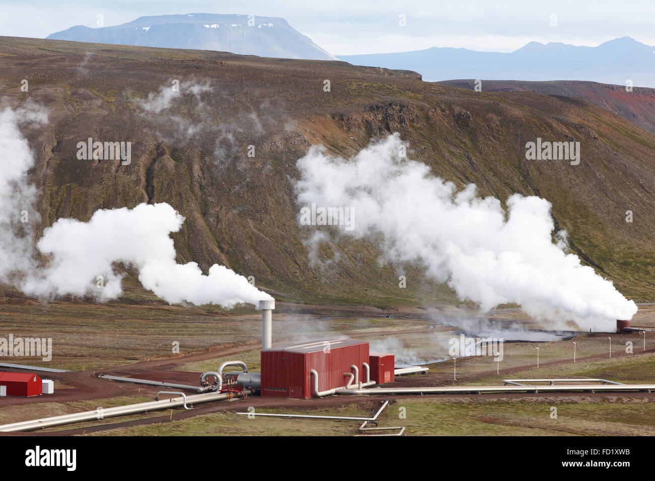 Icelandic landscape with geothermal plant. Horizontal Stock Photo - Alamy