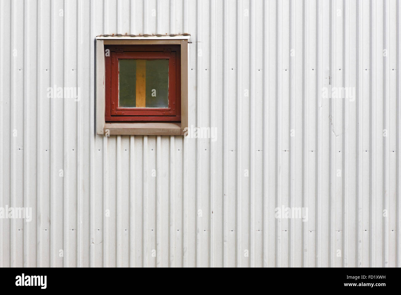 Metallic facade with wooden window. Horizontal Stock Photo - Alamy