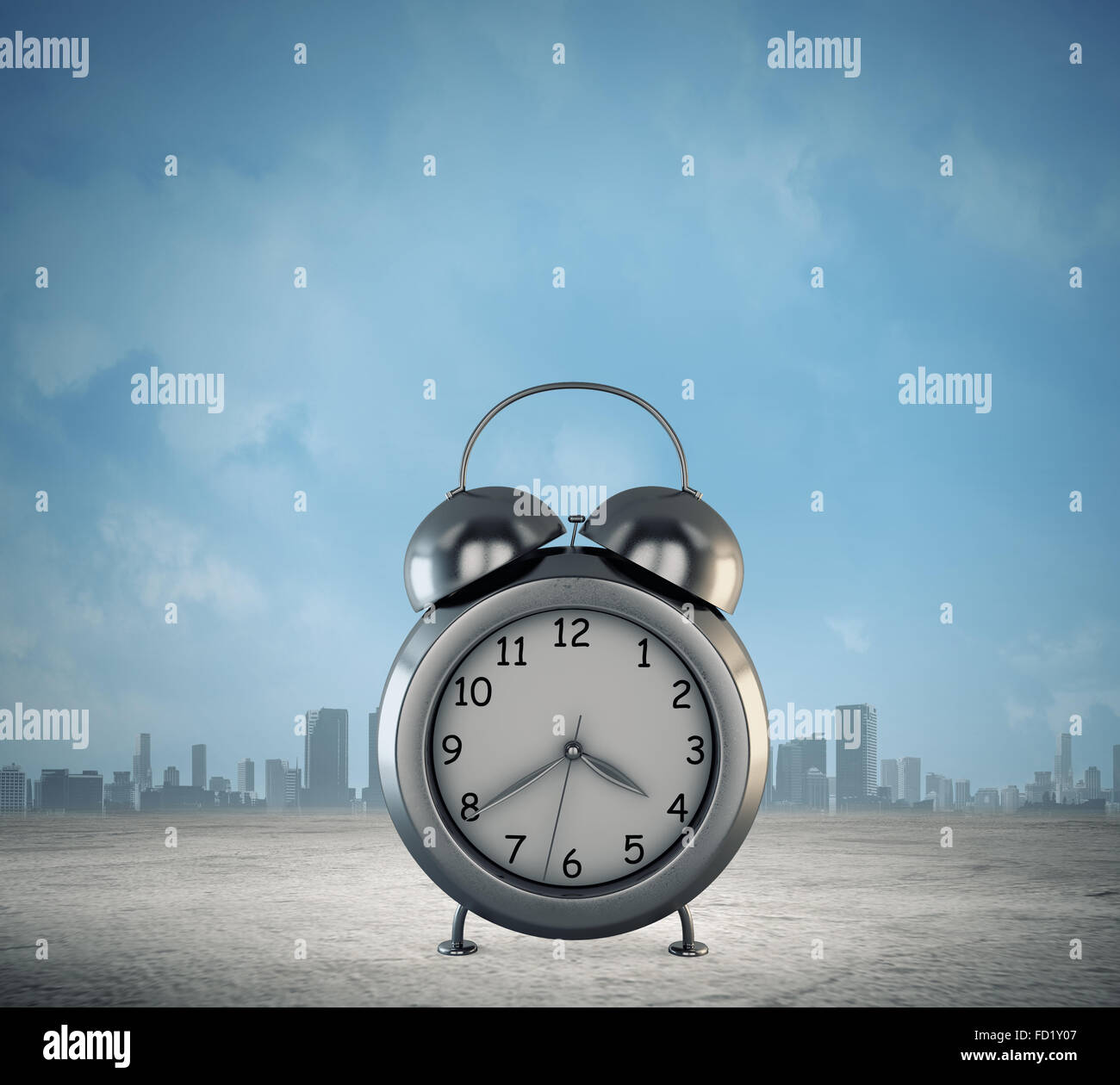 Big old-style clock against city modern background Stock Photo - Alamy