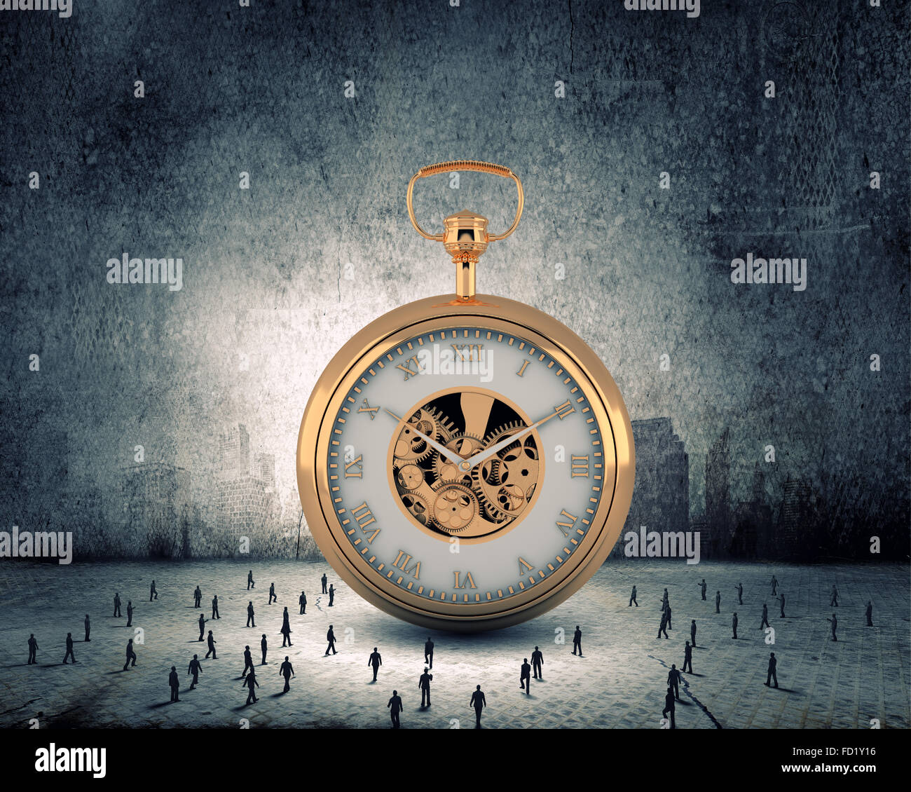 Big old-style pocket watch and many businesspeople around Stock Photo ...