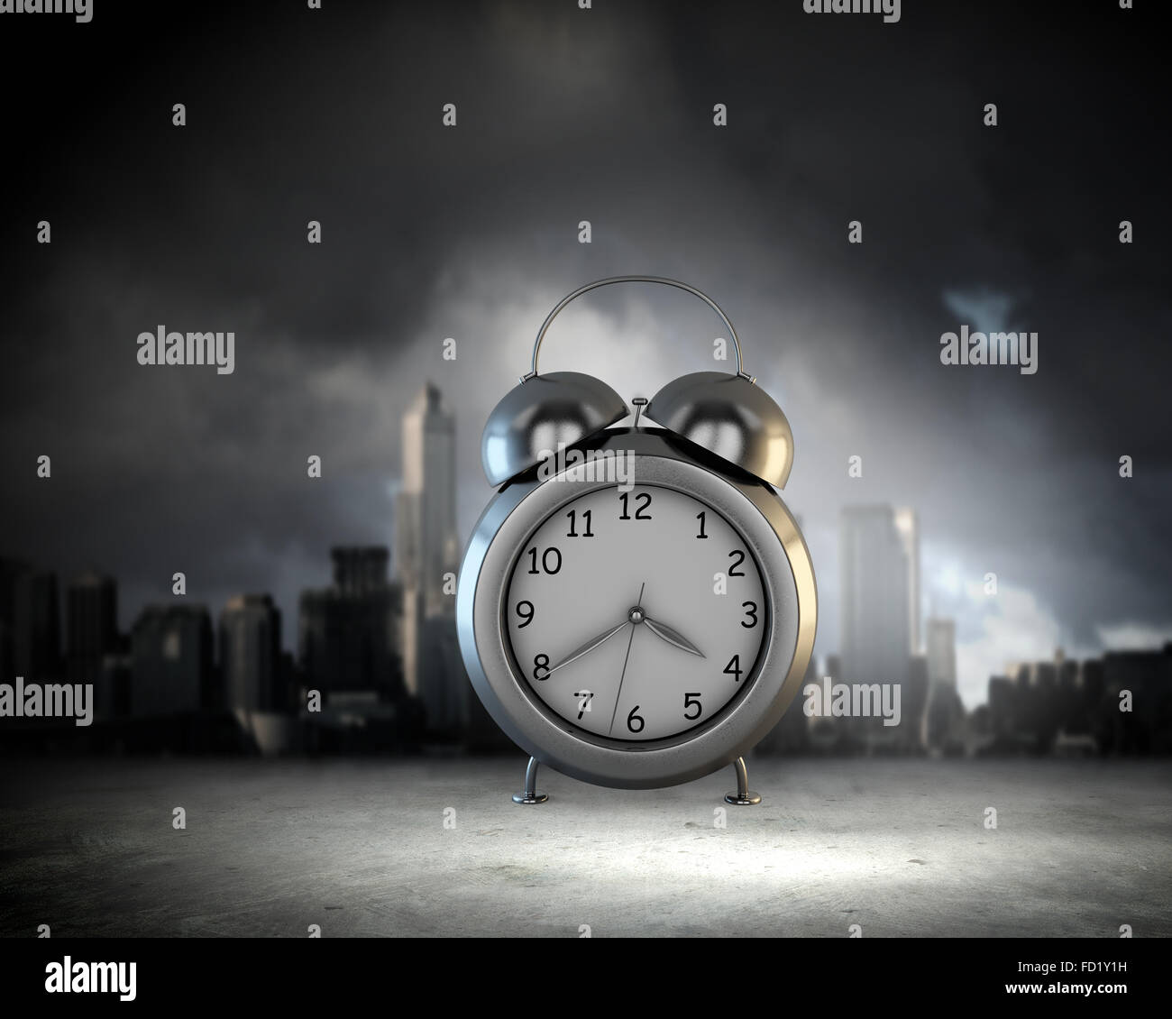 Big old-style clock against city modern background Stock Photo - Alamy