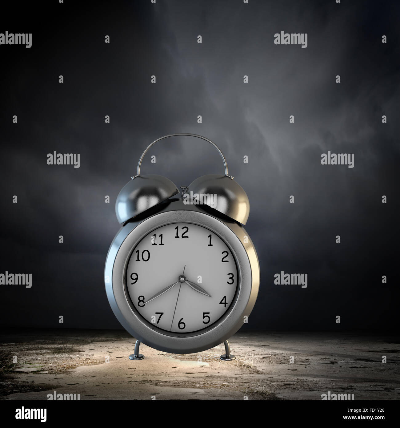 Big old-style clock against city modern background Stock Photo - Alamy