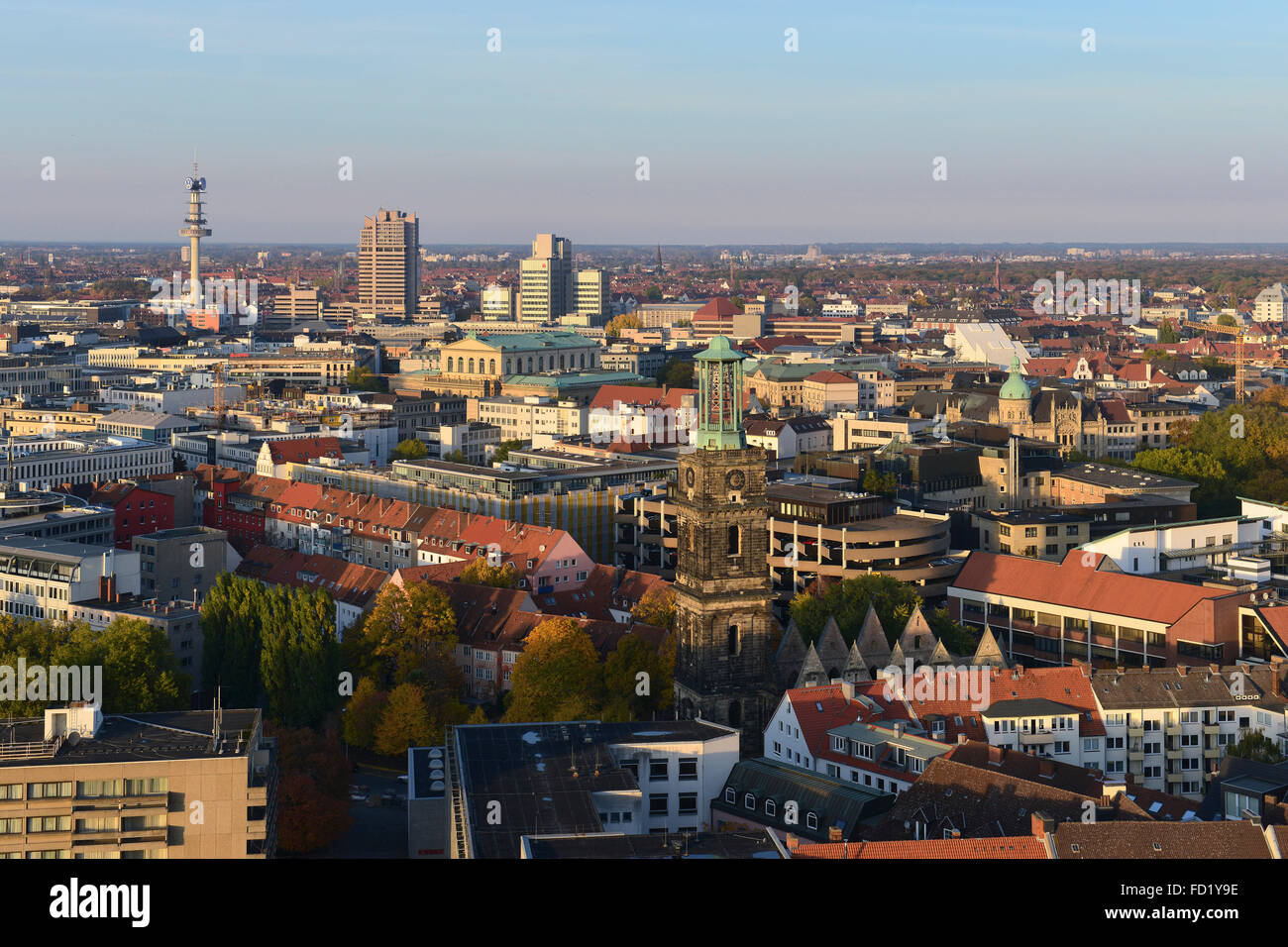 Evening light over the Opera House and downtown, Hanover-Mitte, Hanover ...