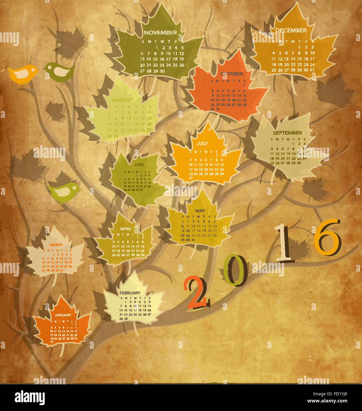 Tree shape Vintage calendar for 2016 Stock Vector Image & Art - Alamy