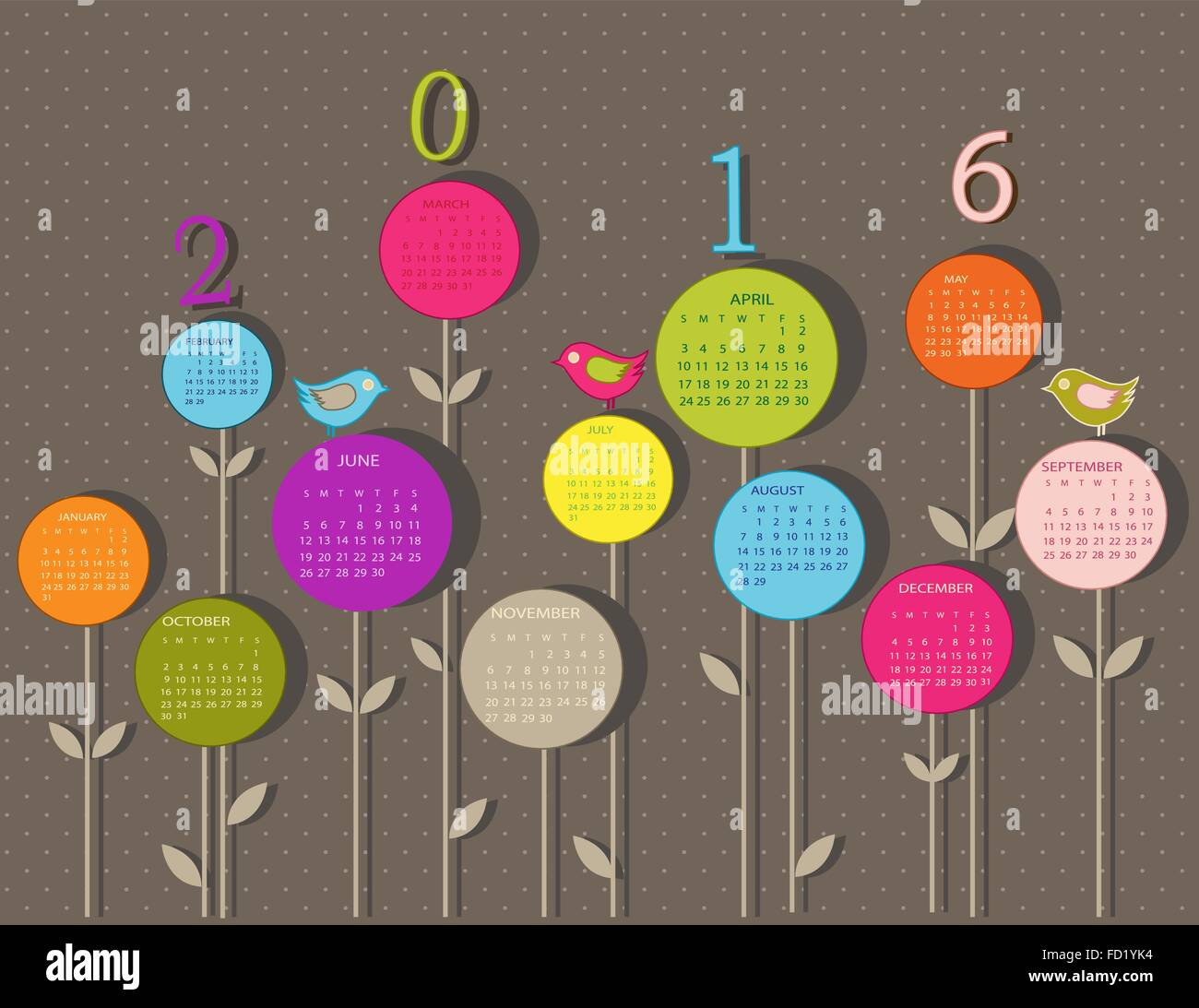 Calendar for 2016 year with flowers Stock Vector Image & Art - Alamy