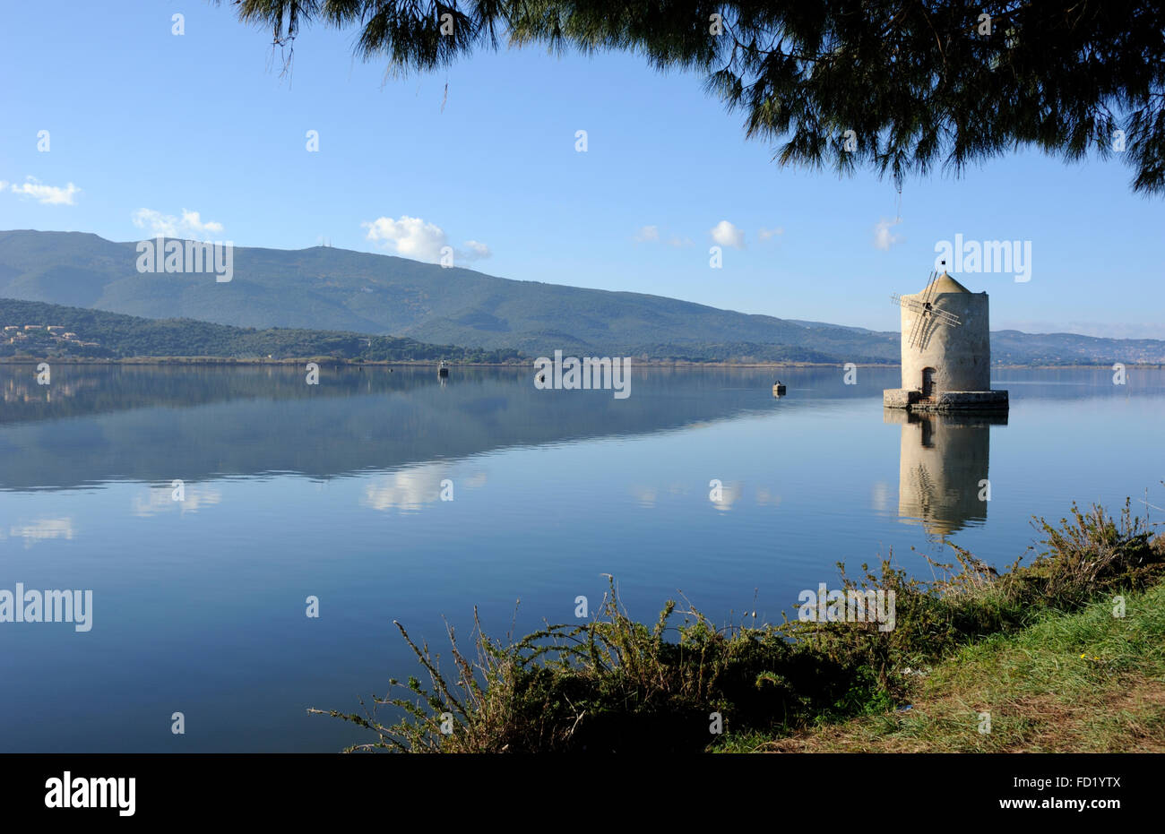 Italy, Tuscany, Argentario, Orbetello, lagoon, ancient windmill Stock ...