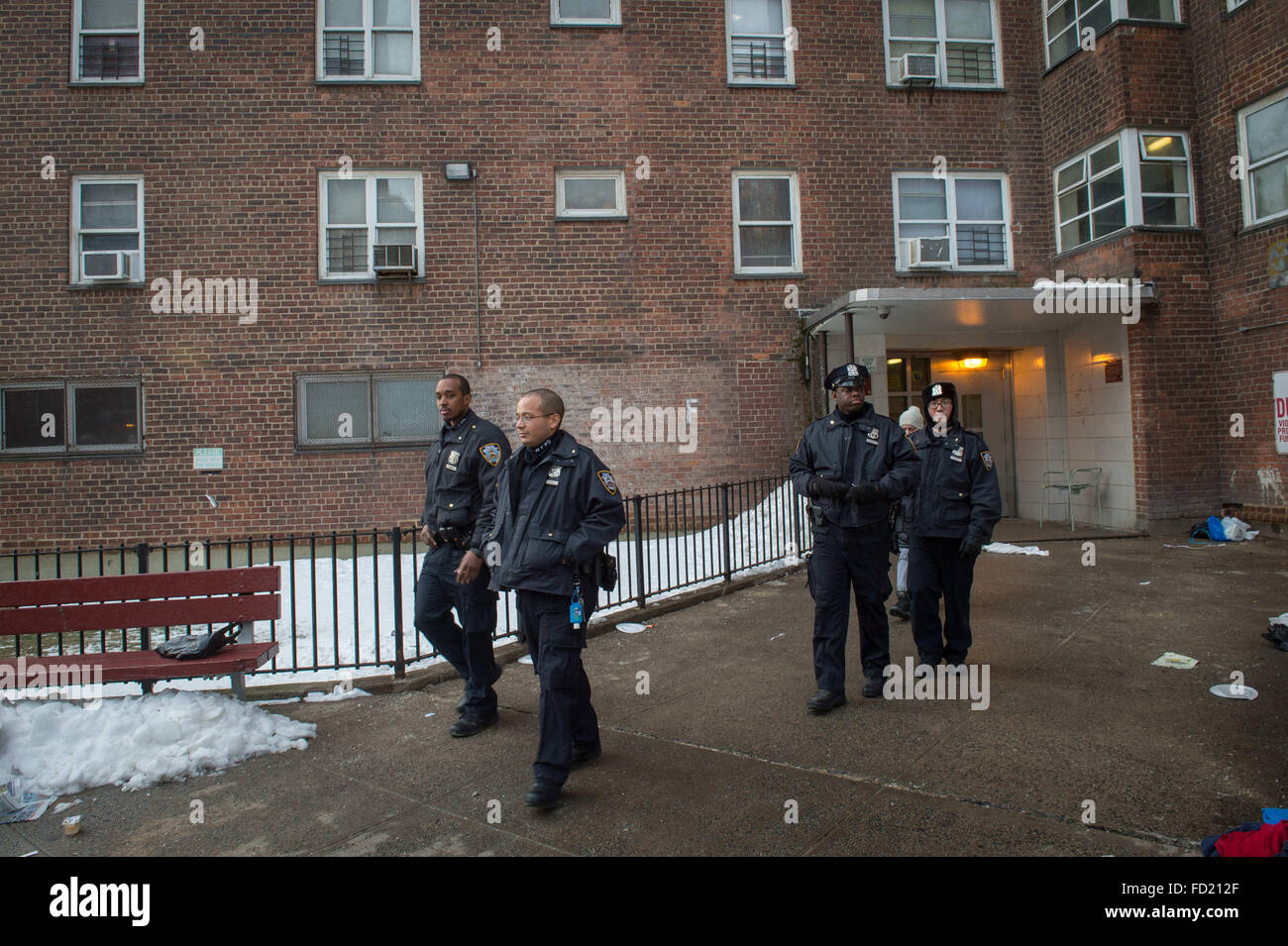 New York, NY, USA. 26th Jan, 2016. New York City police officers exit ...