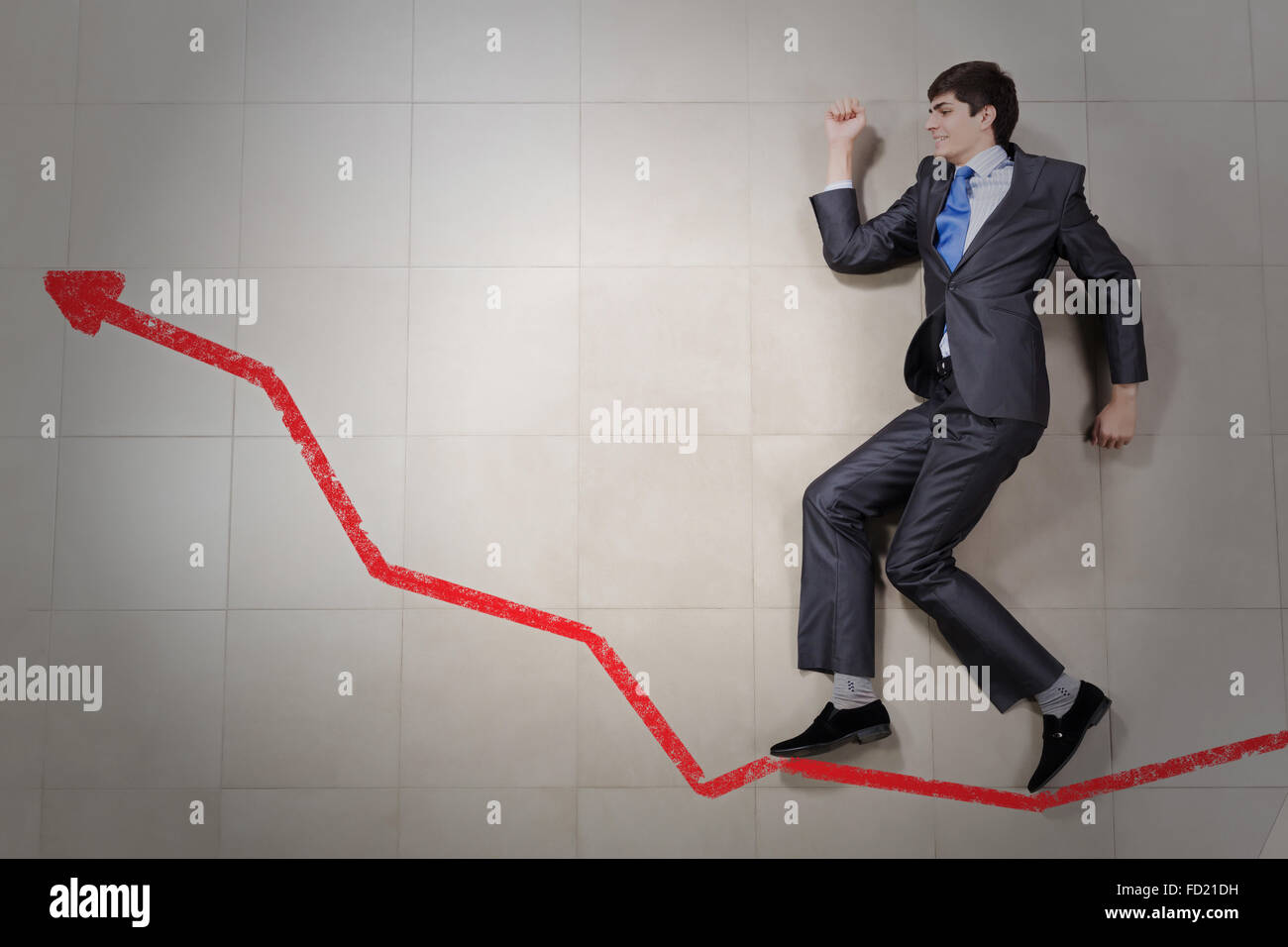 Young businessman running on increasing graph. Growth concept Stock ...