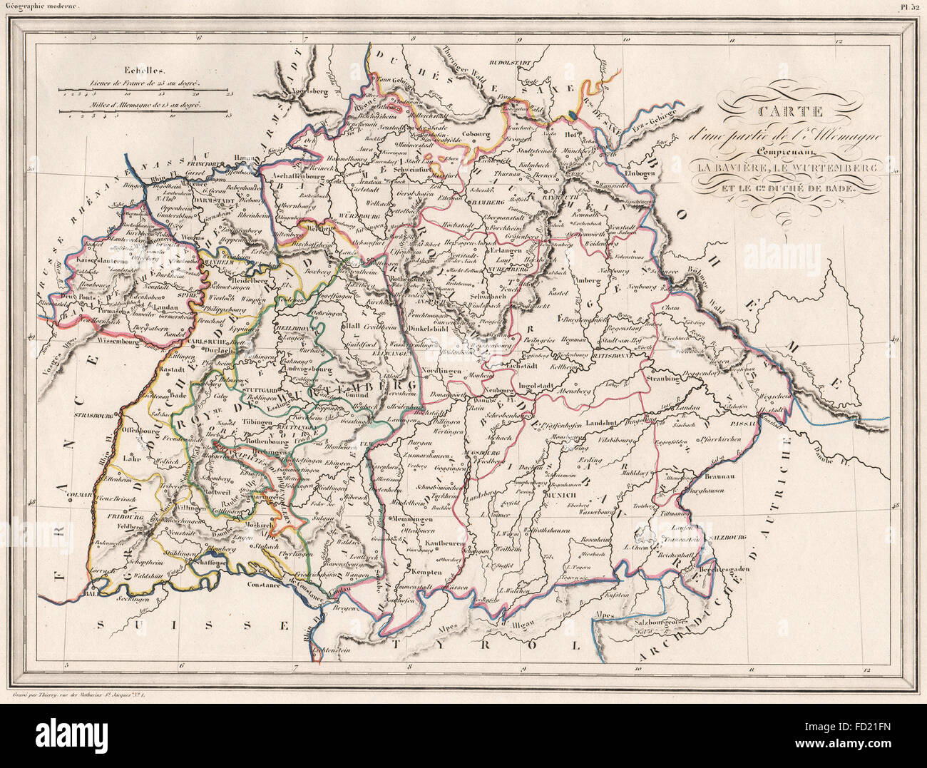 S GERMANY Bavière Württemberg Bavaria Baden.Outline colour.MALTE-BRUN ...