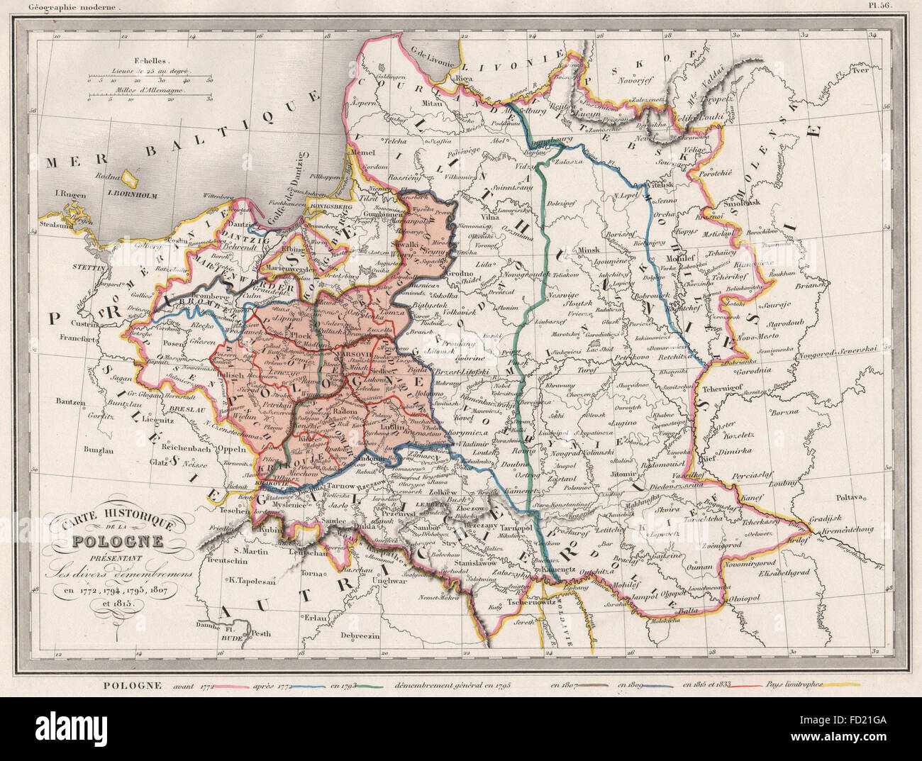 POLAND HISTORICAL Pologne in 1772 1794-5 1807 1815.Colour.MALTE-BRUN ...