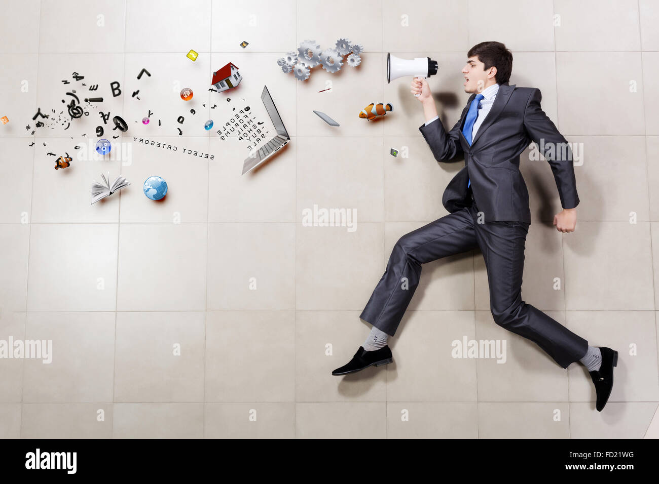 Man running megaphone in hi-res stock photography and images - Alamy