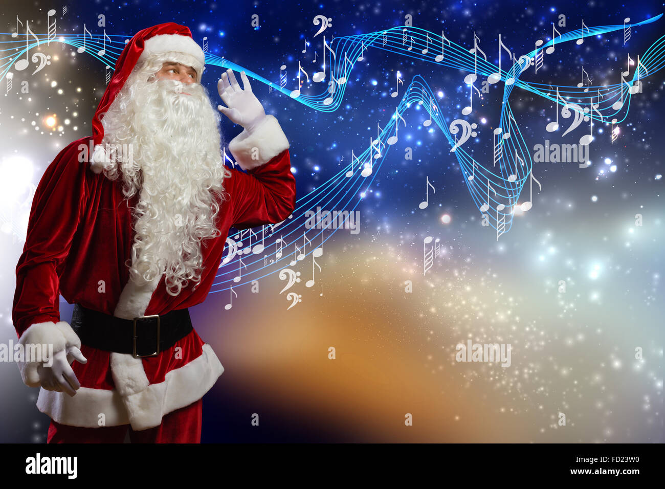Santa Claus enjoying sound of distant music Stock Photo - Alamy