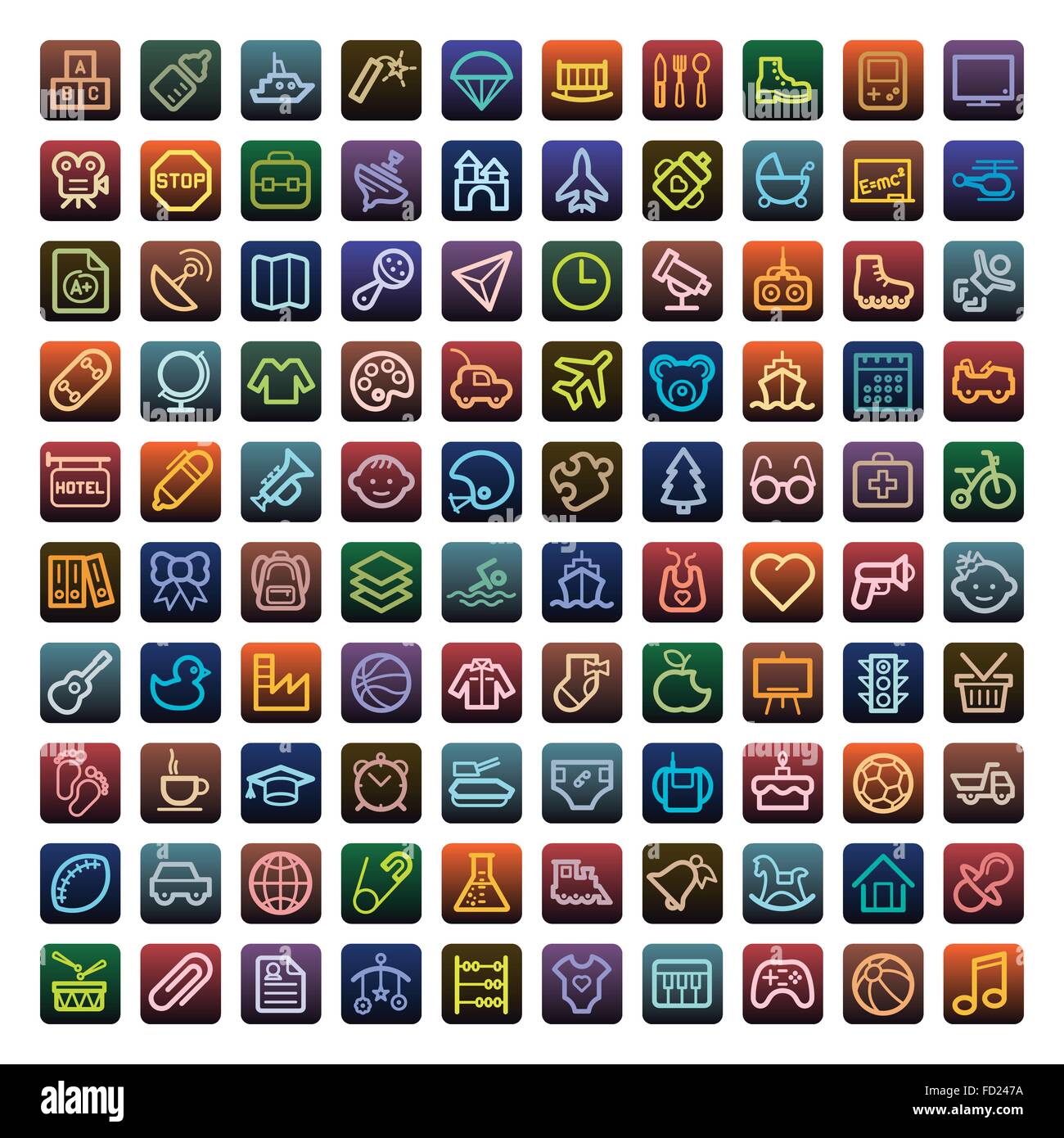 Set of 100 signs about kid and teen objects Stock Vector Image & Art ...