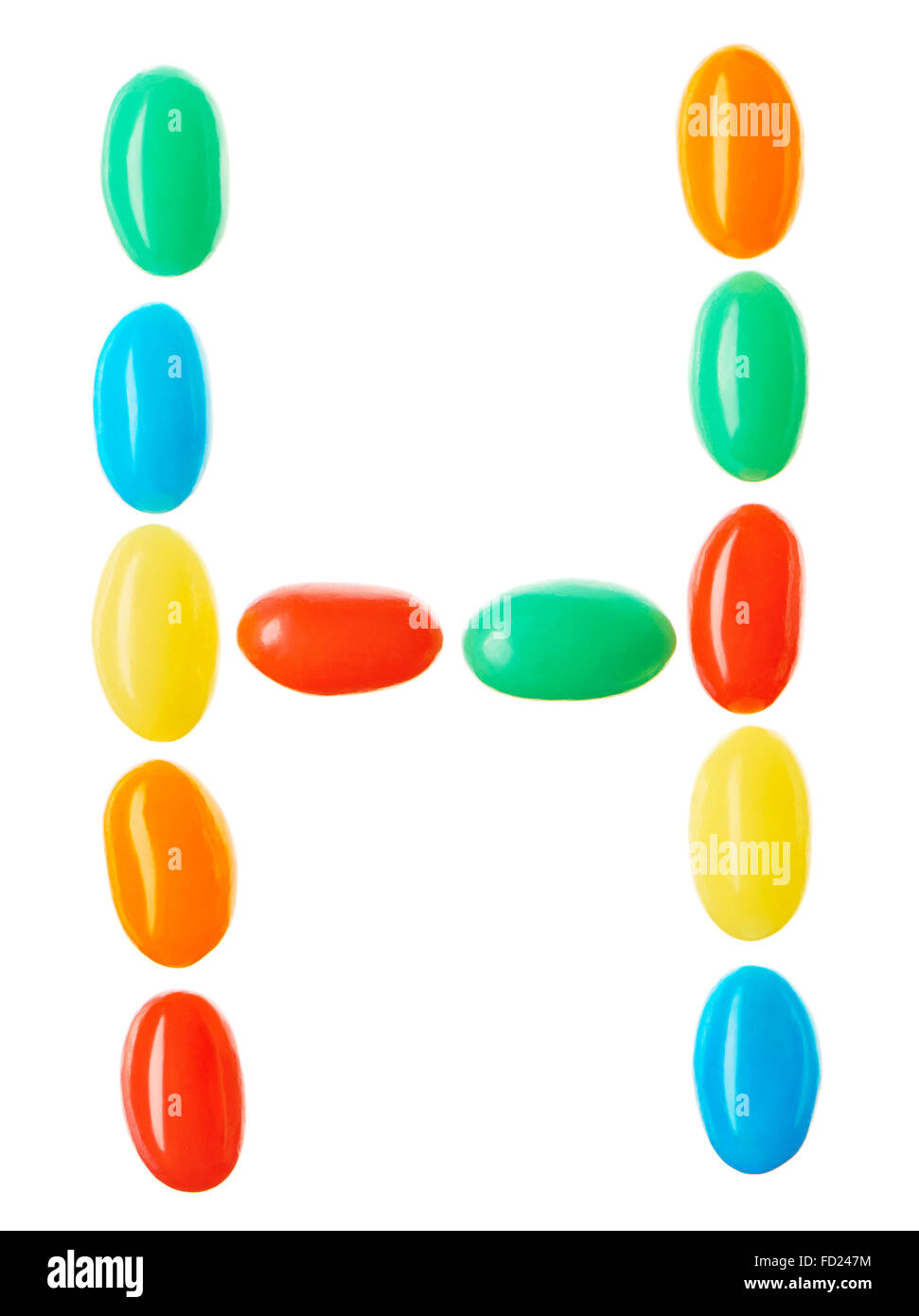 H letter made of multicolored candies isolated on white background ...