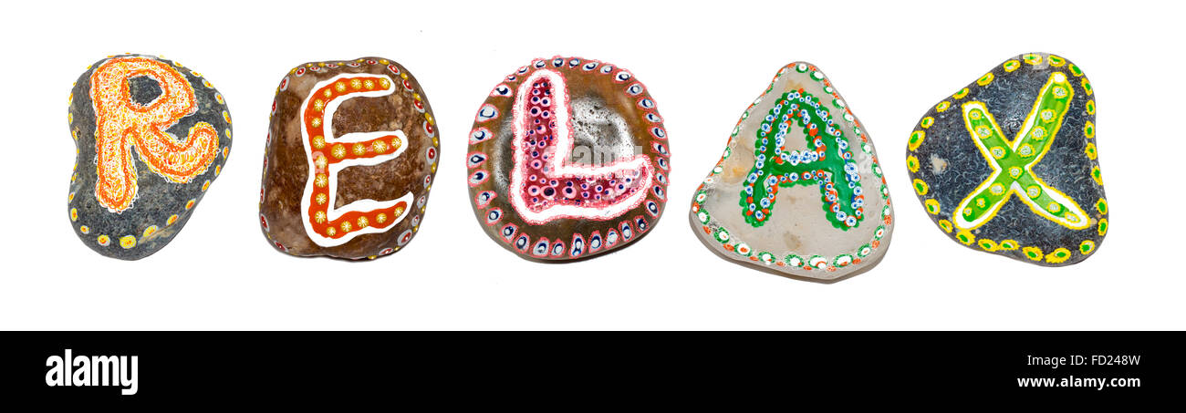 Relax word made of hand painted stones Stock Photo - Alamy