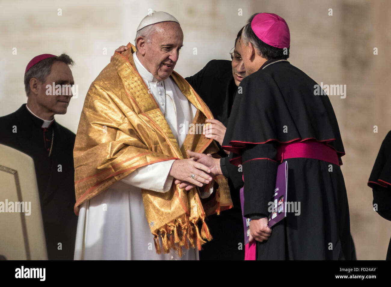 Vatican City, Vatican. 27th Jan, 2016. Pope Francis wears a scarf ...