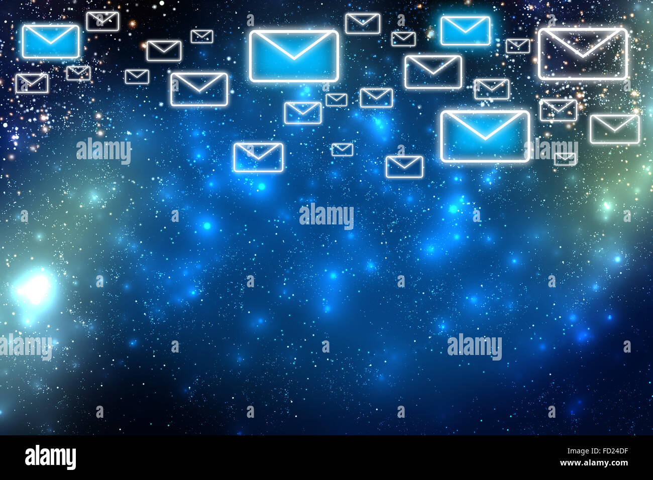 Background image with envelopes on blue backdrop Stock Photo - Alamy