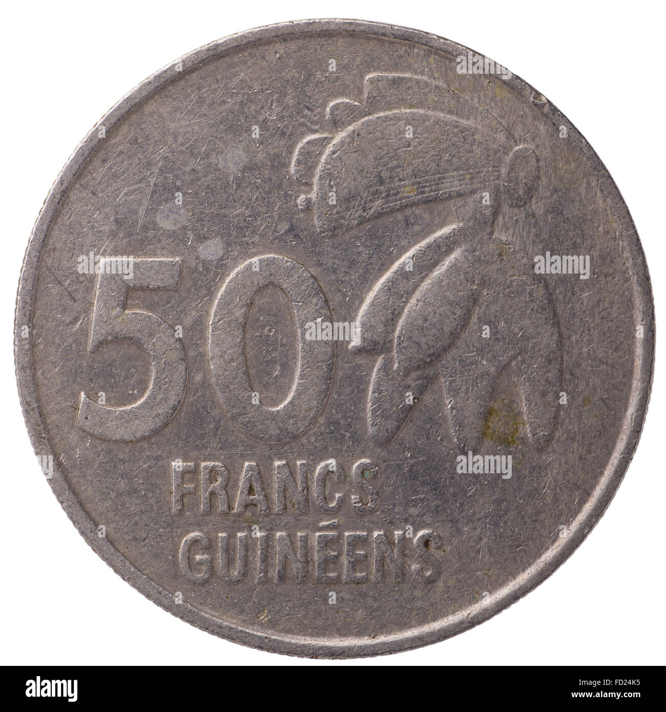 50 Guinean franc coin, 1994, back, isolated on white background Stock ...