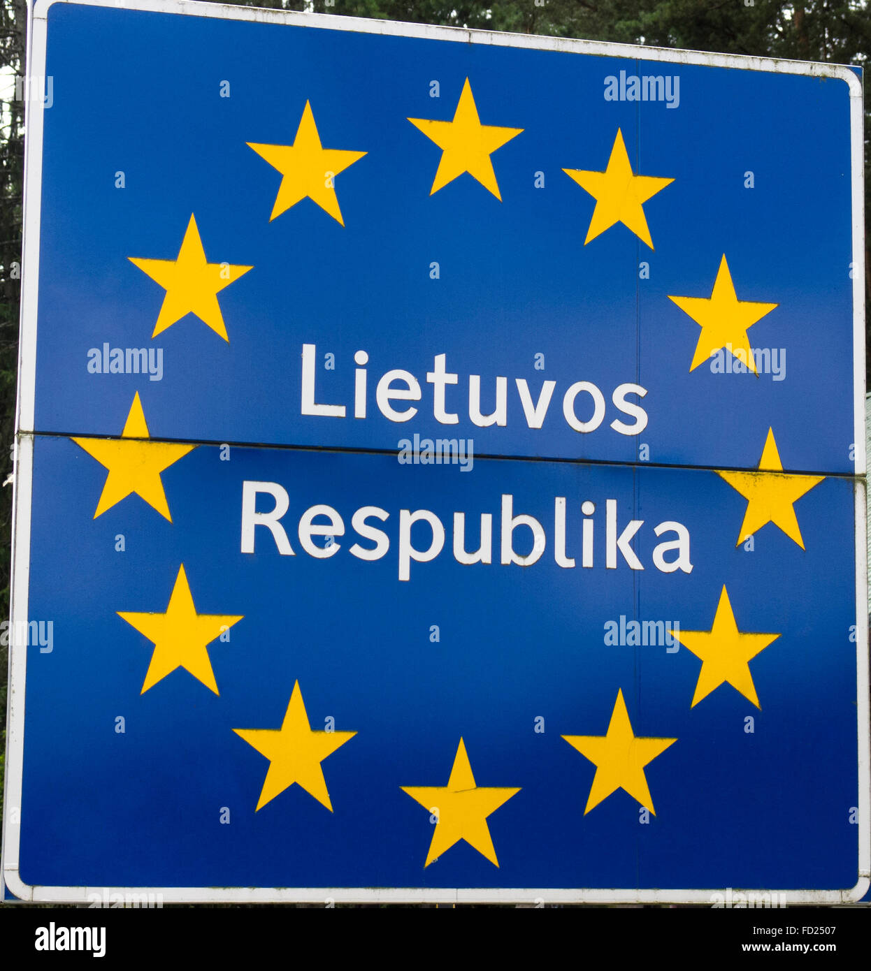 Lithuania country border sign between Latvia and Lithuania Stock Photo ...