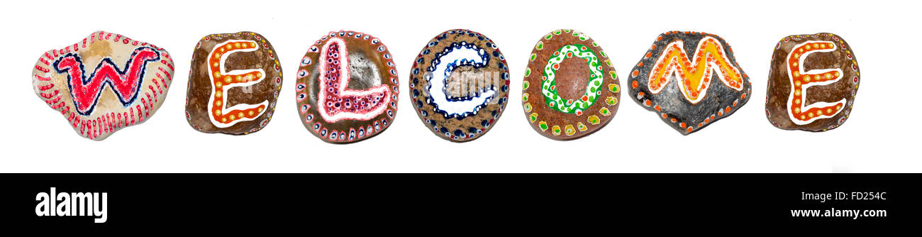 Word „welcome” on stone Cut Out Stock Images & Pictures - Alamy