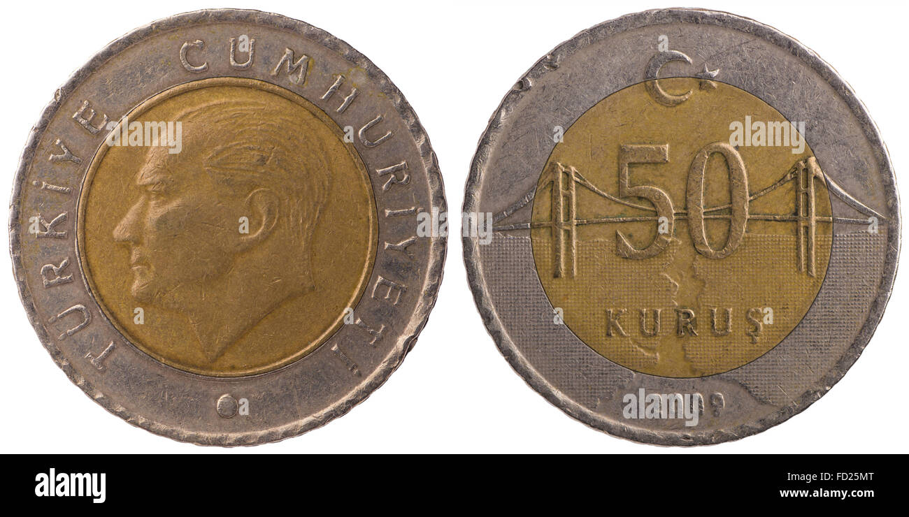 50 Turkish kurus coin isolated on white background Stock Photo - Alamy