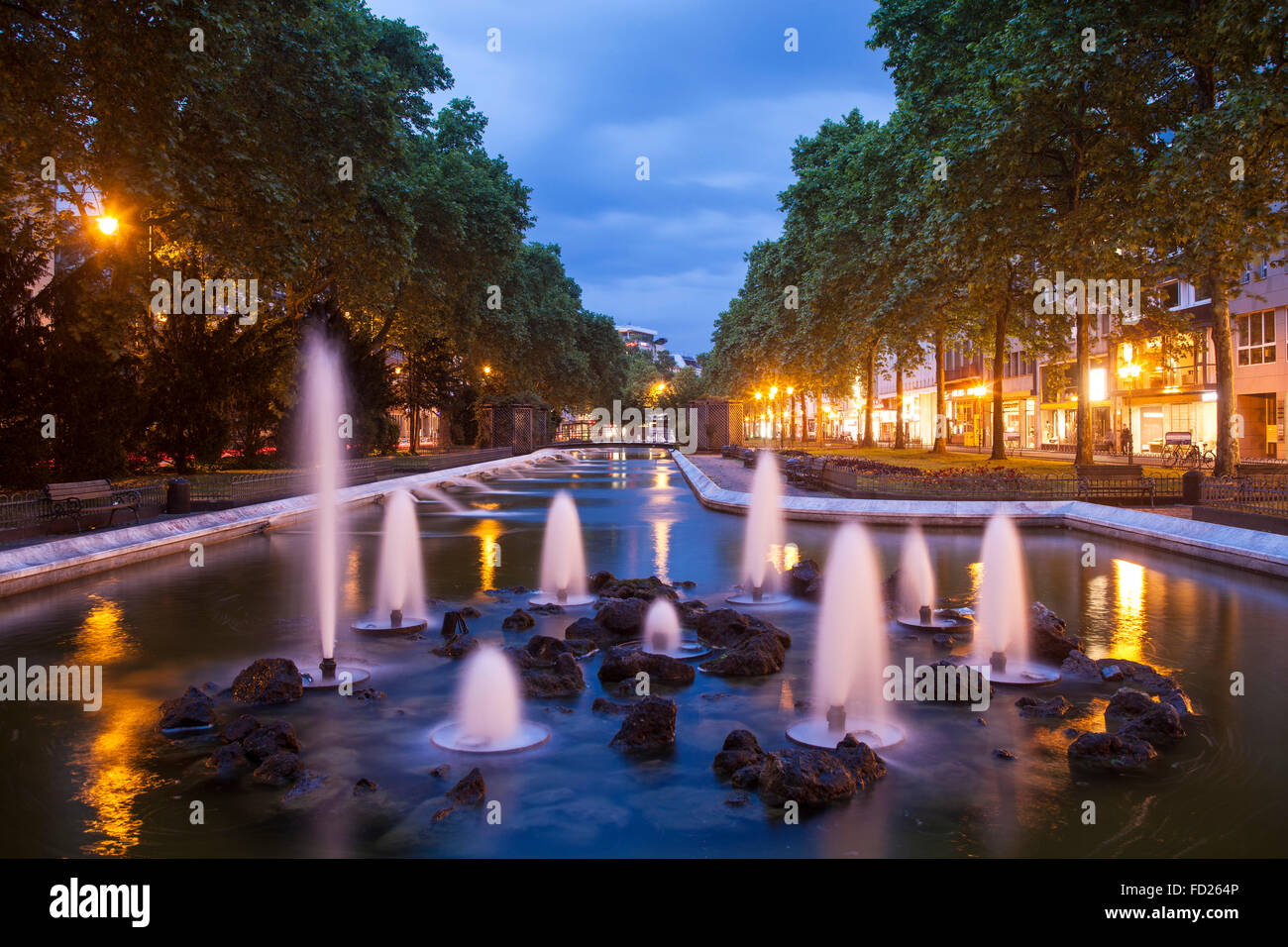 Europe, Germany, Cologne, fountains at the street Kaiser-Wilhem-Ring ...