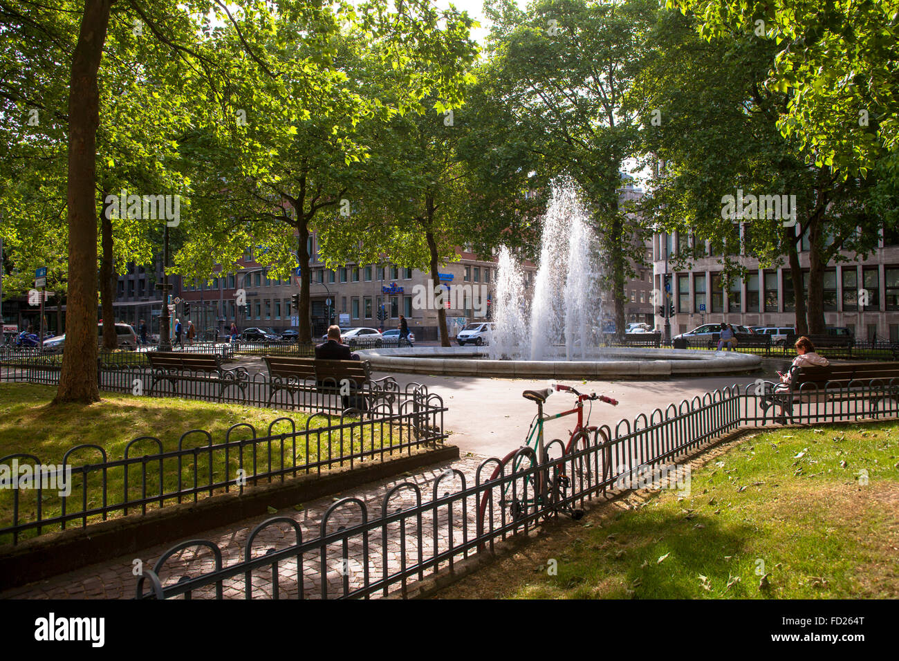 Europe, Germany, Cologne, fountain at the street Kaiser-Wilhem-Ring ...