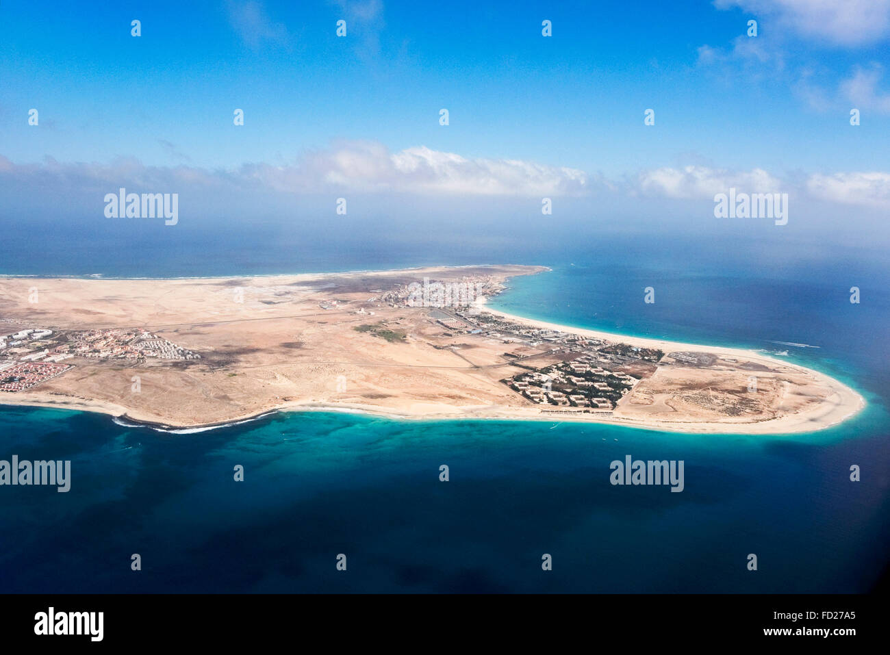 Horizontal aerial view of Santa Maria on the island of Sal in Cape ...
