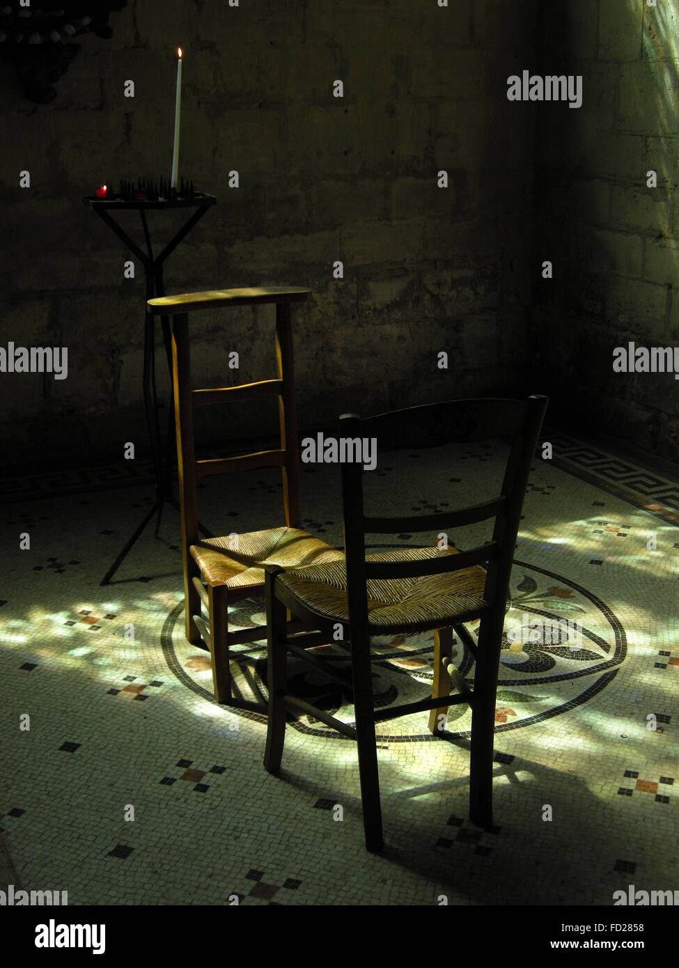 two chairs in a french church Stock Photo - Alamy