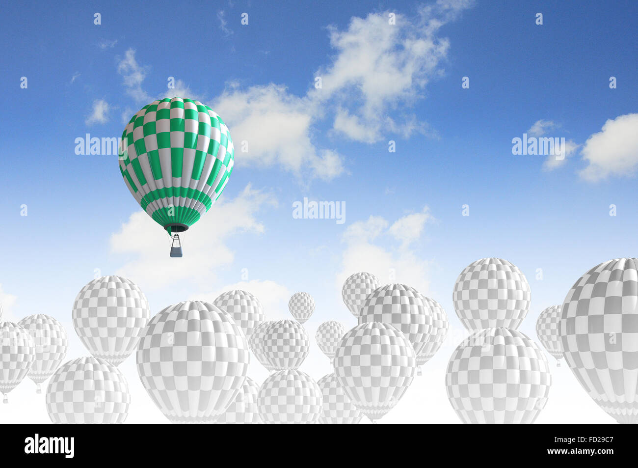 Conceptual image with balloons flying high in sky Stock Photo - Alamy