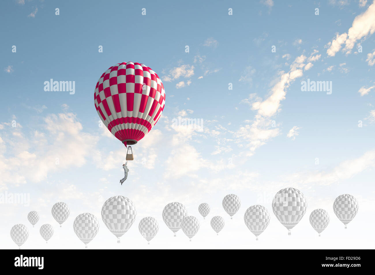 Conceptual image with balloons flying high in sky Stock Photo - Alamy