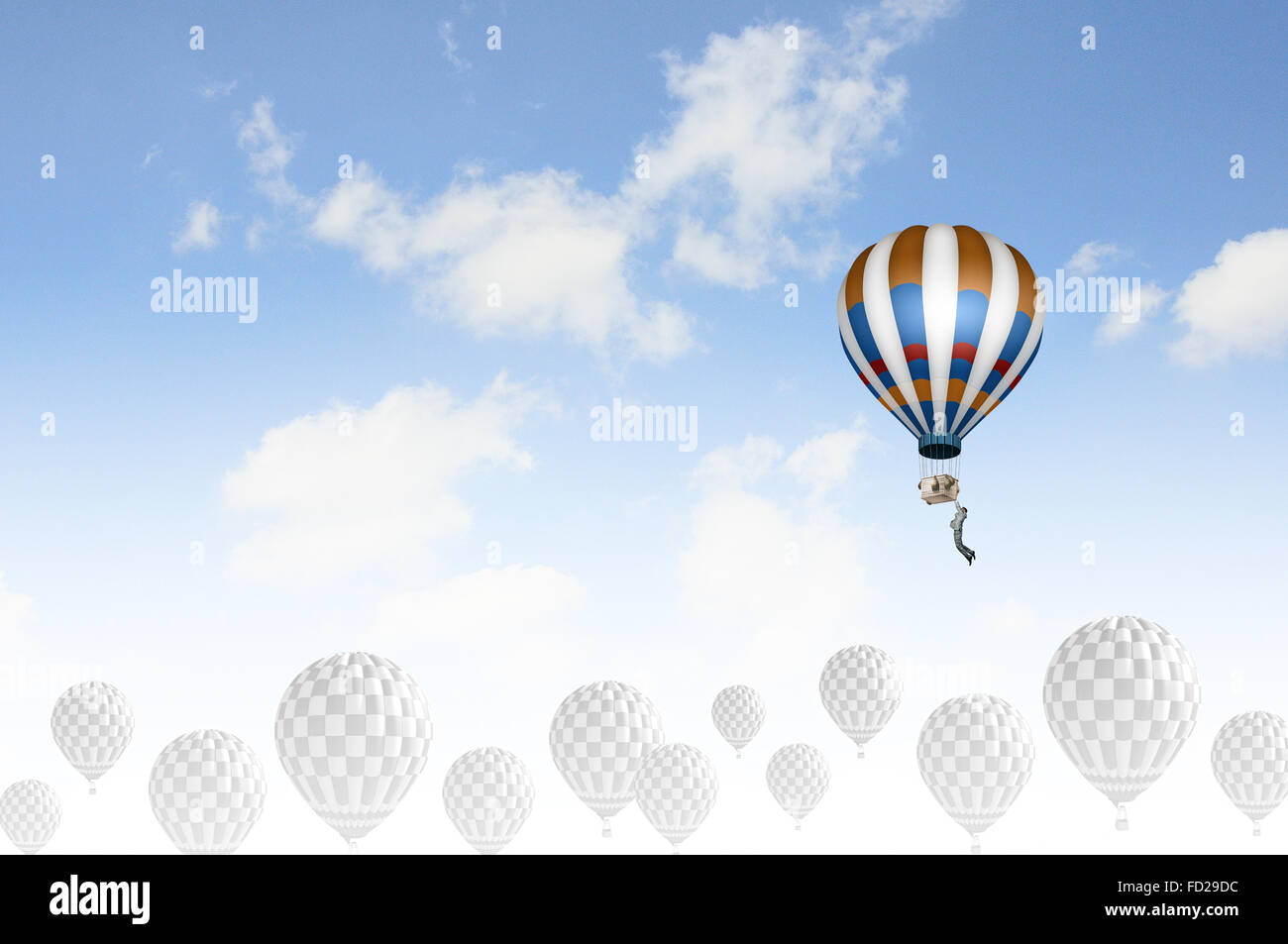 Conceptual image with balloons flying high in sky Stock Photo - Alamy