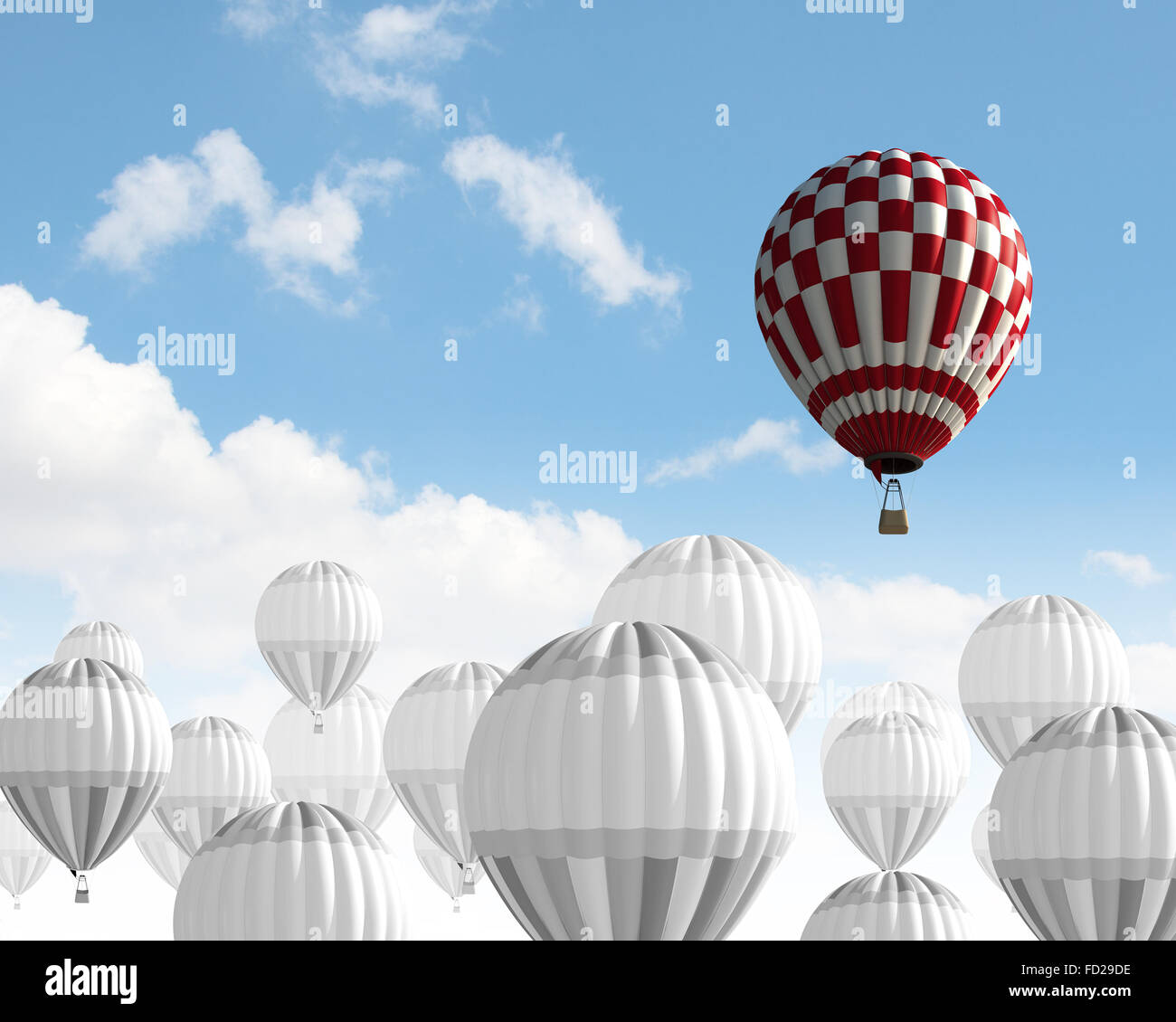 Conceptual image with balloons flying high in sky Stock Photo - Alamy