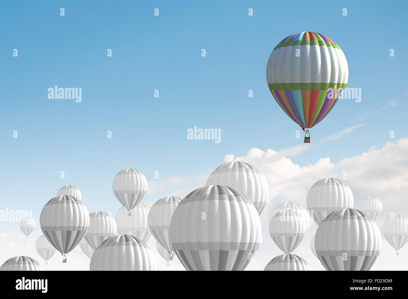 Conceptual image with balloons flying high in sky Stock Photo - Alamy