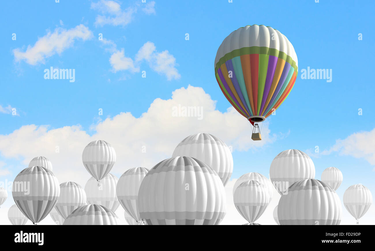 Conceptual image with balloons flying high in sky Stock Photo - Alamy