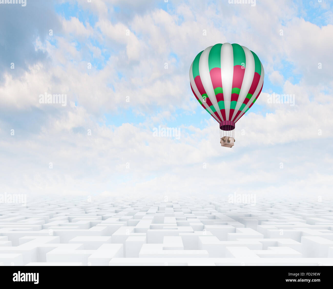 Conceptual image with balloons flying high in sky Stock Photo - Alamy