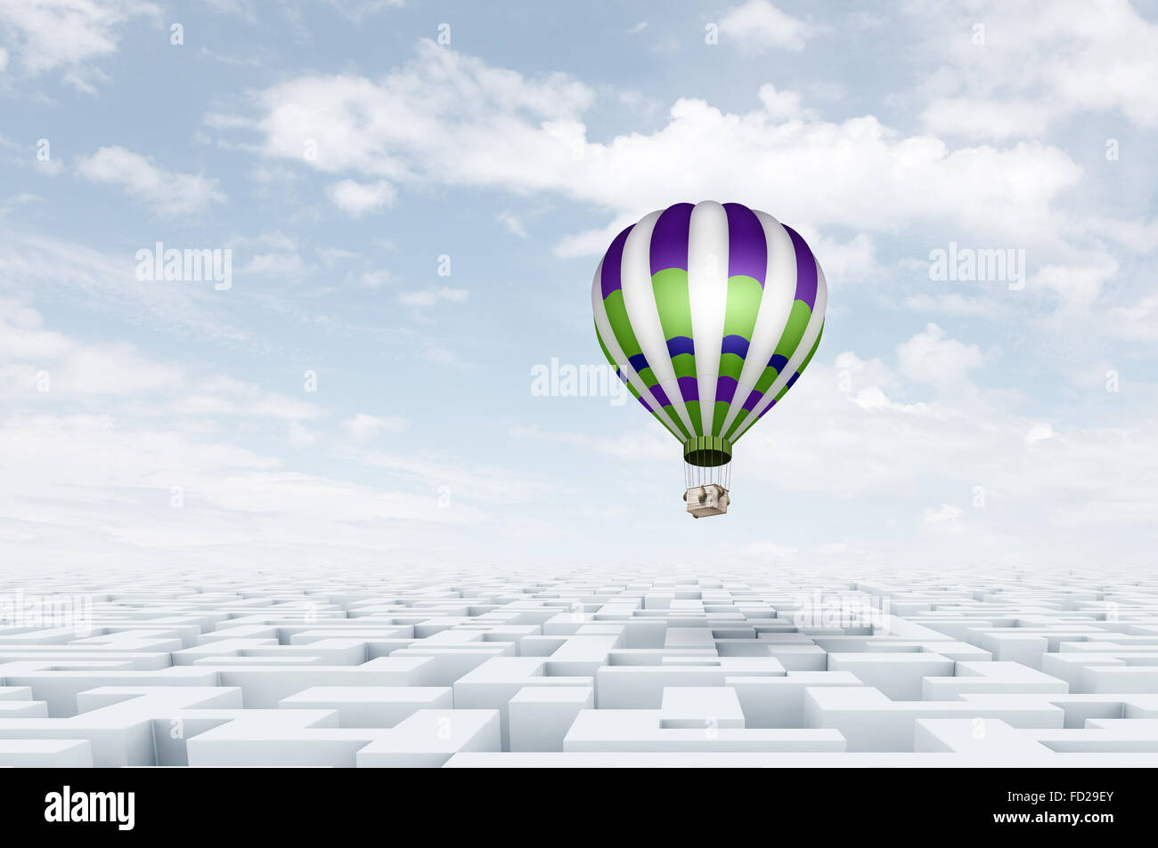 Conceptual image with balloons flying high in sky Stock Photo - Alamy