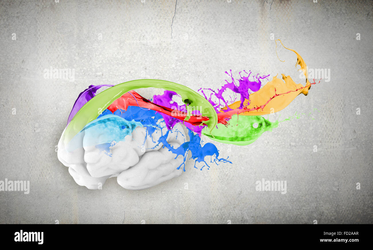 Conceptual image of human brain in colorful splashes Stock Photo - Alamy