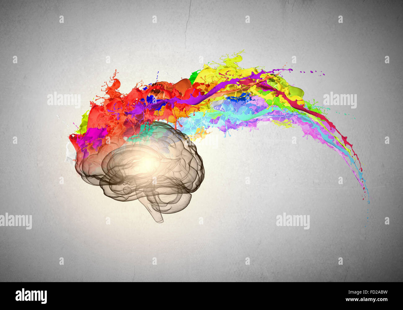 Conceptual image of human brain in colorful splashes Stock Photo - Alamy