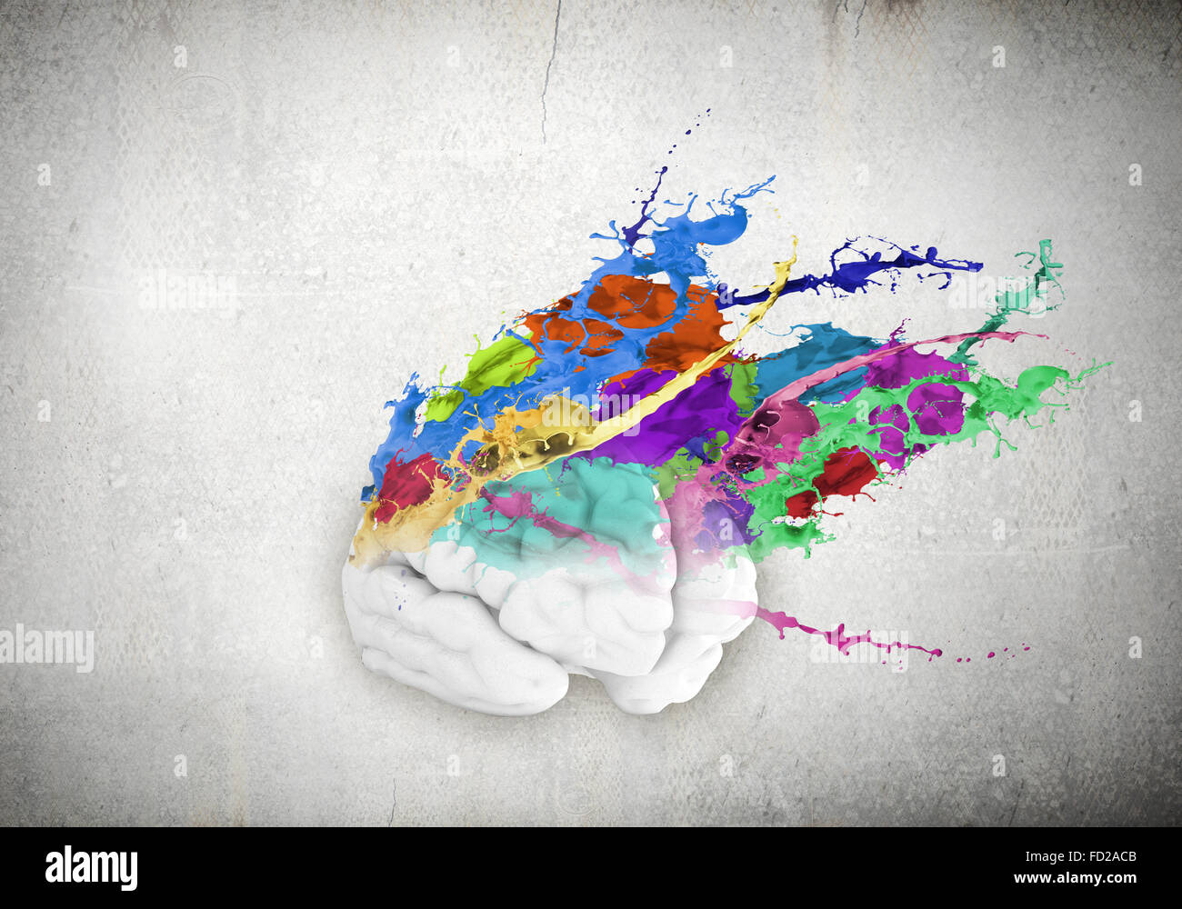 Conceptual image of human brain in colorful splashes Stock Photo - Alamy