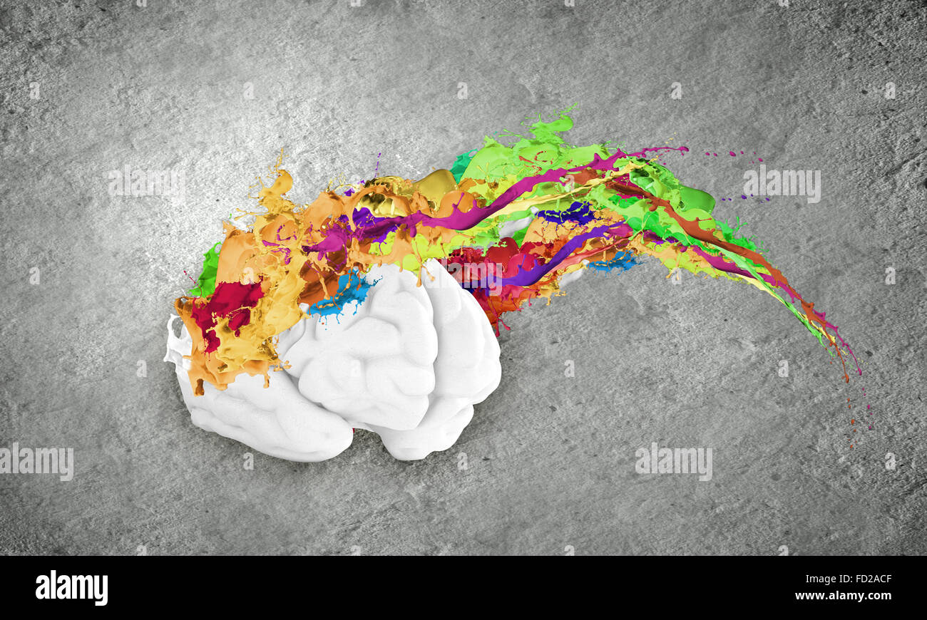 Conceptual image of human brain in colorful splashes Stock Photo - Alamy