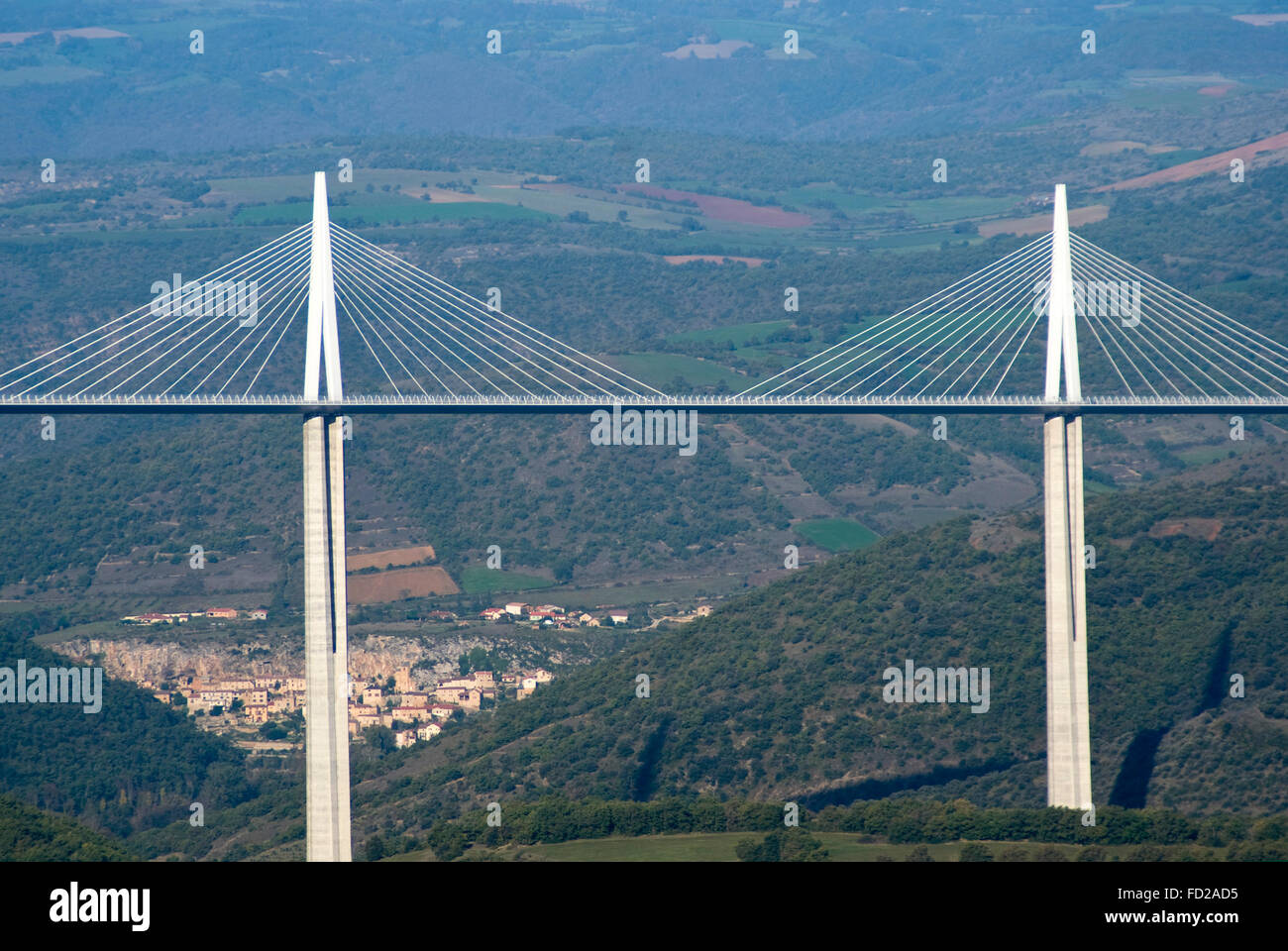 View of the Millau Viaduct, the tallest cable-stayed bridge over the ...