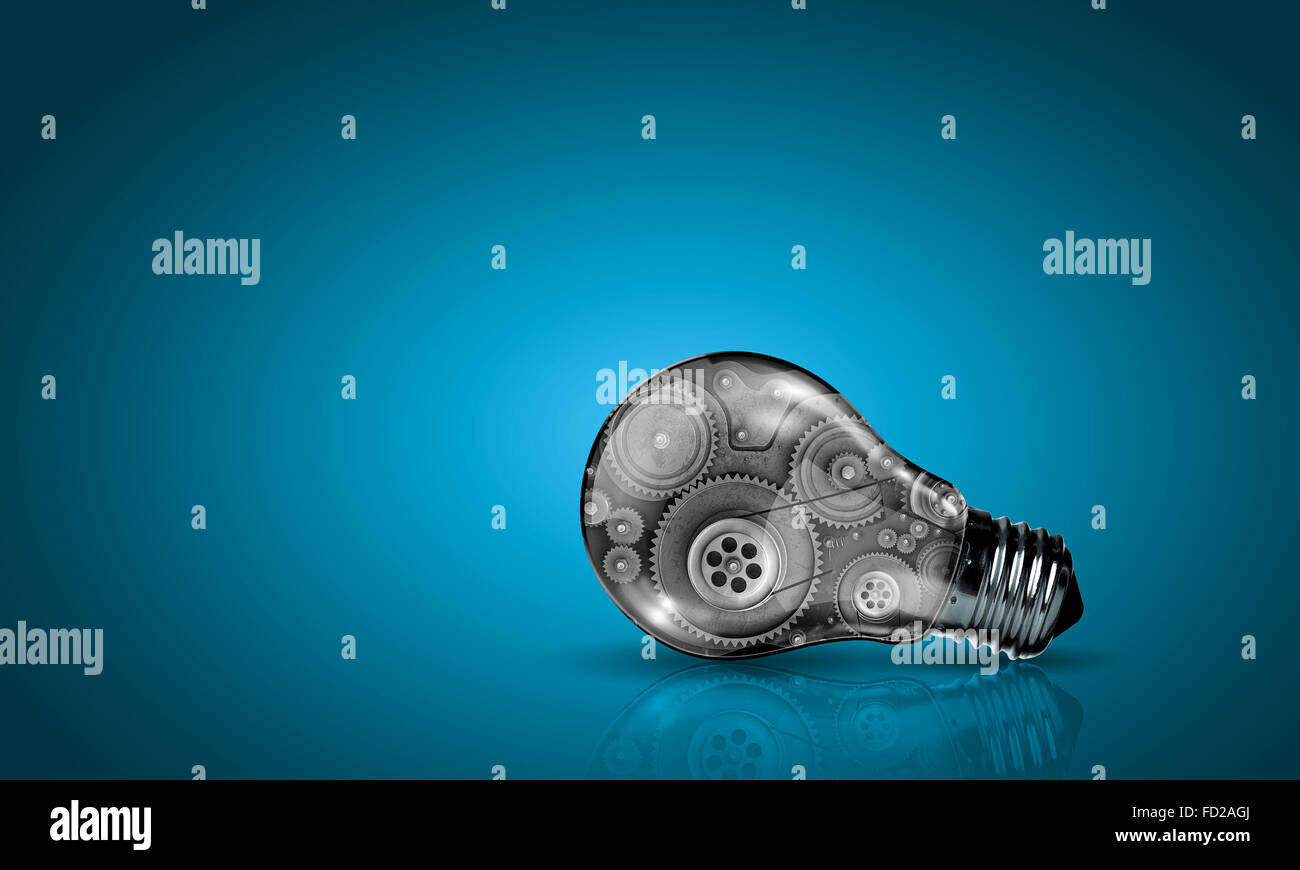 Conceptual image of light bulb with cogwheels inside Stock Photo - Alamy