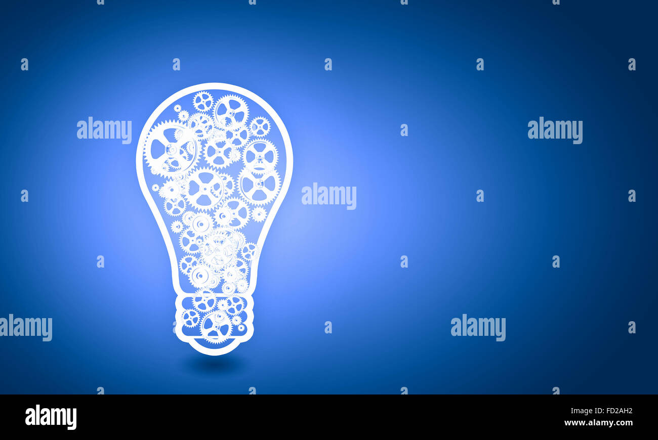 Conceptual image of light bulb with cogwheels inside Stock Photo - Alamy