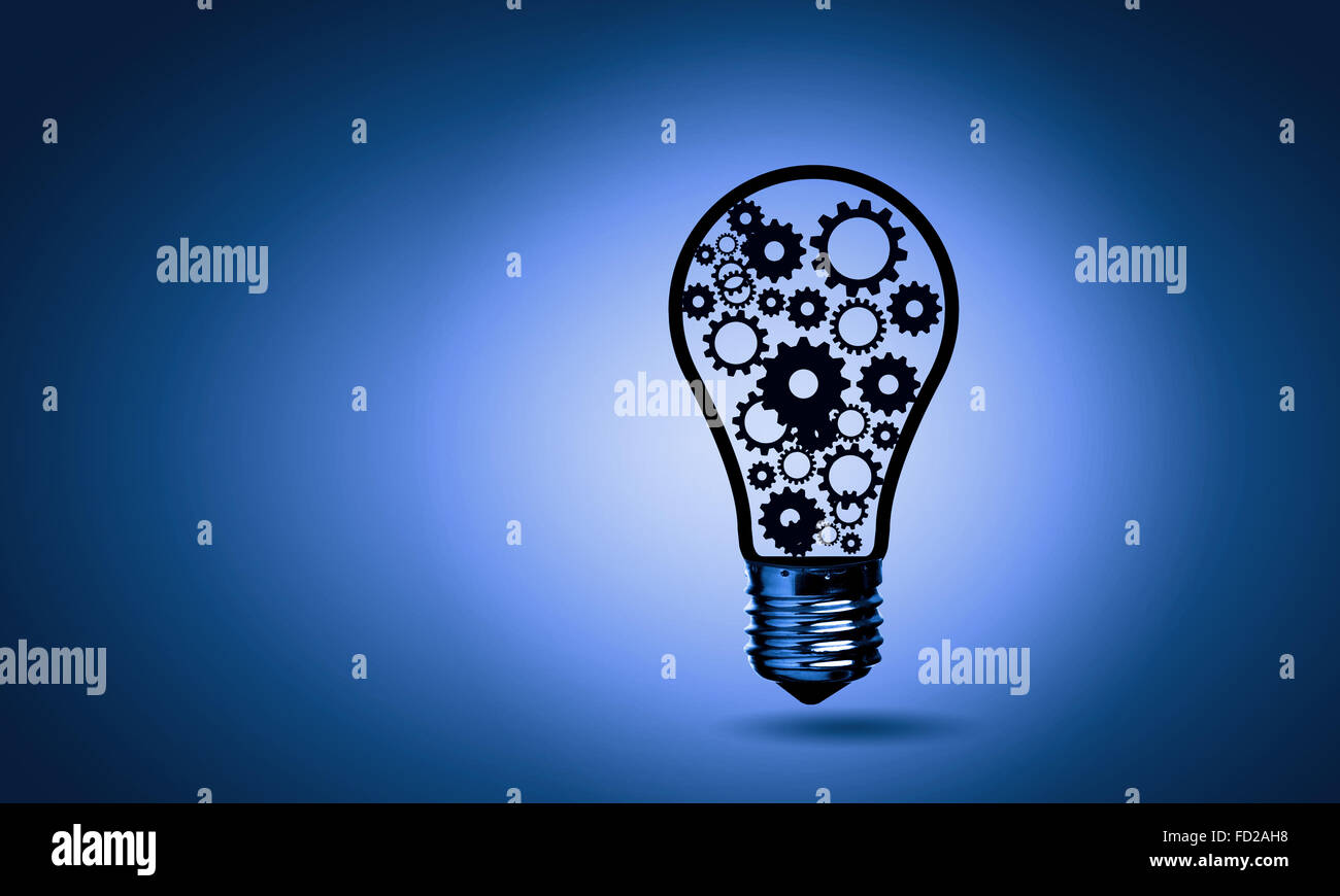 Conceptual image of light bulb with cogwheels inside Stock Photo - Alamy
