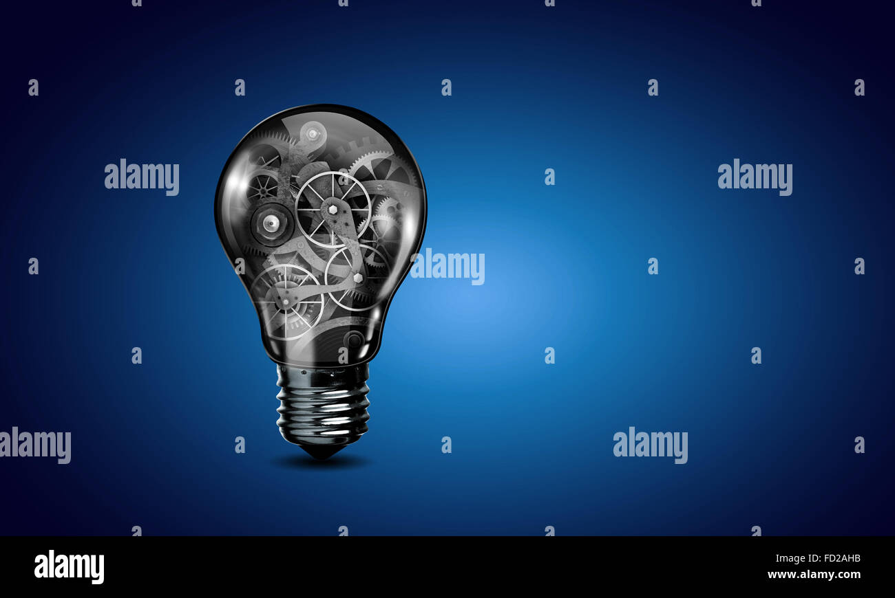 Conceptual image of light bulb with cogwheels inside Stock Photo - Alamy